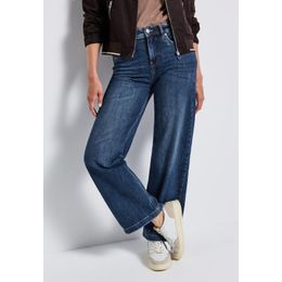 Street One Damen Weite Jeans "QR Denim-Wide Leg"mid blau soft washed, Gr. 28, unifarben, Denim/Jeans, Obermaterial: 79% Baumwolle, 15% Polyester