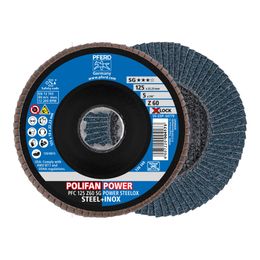 Pferd TOOLS POLIFAN POWER F&auml;cherscheibe PFC 125 mm X-LOCK konisch Z60 SG STEELOX Stahl/Edelstahl (67786126)
