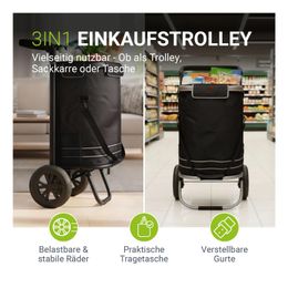 Juskys Einkaufstrolley 3in1 mit 2 Rollen f&uuml;r Shopping - 56 L Tasche - Trolley klappbar - Schwarz