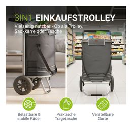 Juskys Einkaufstrolley 3in1 mit 2 Rollen f&uuml;r Shopping - 56 L Tasche - Trolley klappbar - Grau
