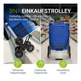 Juskys 3in1 Einkaufstrolley f&uuml;r Treppen - 56 L, modern & klappbar - Treppensteiger Trolley Dunkelblau