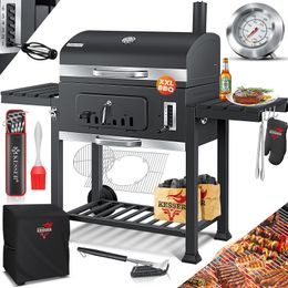 Kesser&reg; Grill Grillwagen XXL Holzkohlegrill mit Deckel, R&auml;dern, Edelstahl-Griff, Grillrost und Thermometer Holzkohle kohlegrill Wagen gro&szlig; Kohle BBQ Barbeque Camping, Terrasse, Garten