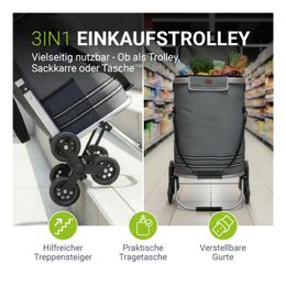 Juskys 3in1 Einkaufstrolley f&uuml;r Treppen - 56 L, modern & klappbar - Treppensteiger Trolley Grau