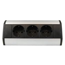 kalb Ecksteckdose 3-fach Steckdosenleiste, Unterbau- / Aufsatz-Steckdose, 1m Anschlusskabel mit EU-Stecker, silber/schwarz