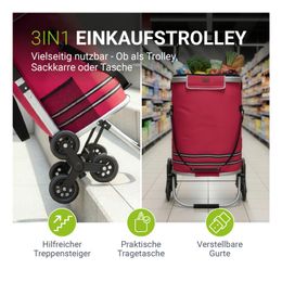 Juskys 3in1 Einkaufstrolley f&uuml;r Treppen - 56 L, modern & klappbar - Treppensteiger Trolley Rot