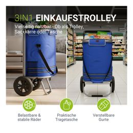 Juskys Einkaufstrolley 3in1 mit 2 Rollen f&uuml;r Shopping - 56 L Tasche - Trolley klappbar - Dunkelblau