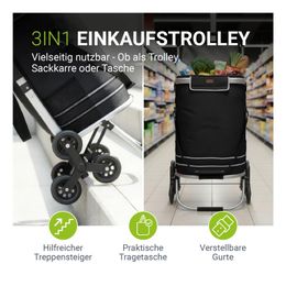 Juskys 3in1 Einkaufstrolley f&uuml;r Treppen - 56 L, modern & klappbar - Treppensteiger Trolley Schwarz