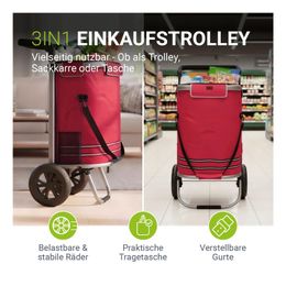 Juskys Einkaufstrolley 3in1 mit 2 Rollen f&uuml;r Shopping - 56 L Tasche - Trolley klappbar - Rot