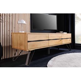 Riess Ambiente Massives TV-Lowboard LIVING EDGE 160cm natur Eichenholz Baumkante mit Hairpin Legs Riess-Ambiente