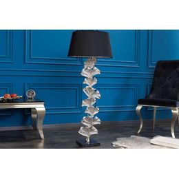 Riess Ambiente Design Stehlampe GINKGO 122cm schwarz Stoffschirm silber Metall handmade Marmor-Fu&szlig; Riess-Ambiente Glamour Modern Natur