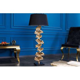 Riess Ambiente Design Stehlampe GINKGO 122cm schwarz Stoffschirm gold Metall handmade Marmor-Fu&szlig; Riess-Ambiente Glamour Modern Natur