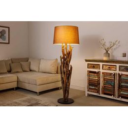 Riess Ambiente Handgefertigte Stehlampe WILD NATURE 158cm grau Treibholz Stehleuchte Leinenschirm Riess-Ambiente