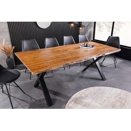 Riess Ambiente Massivholz Esstisch MAMMUT 160cm Akazie Baumkante X-Gestell Industrial Design 2,6 cm Platte Baumtisch Riess-Ambiente Esszimmertisch rechteckig 6...