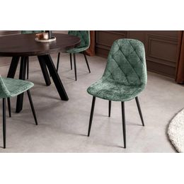 Riess Ambiente Stilvoller Stuhl GLAMM gr&uuml;n Chenille Cremona mit Rauten-Steppung schwarze Metallbeine Riess-Ambiente Esszimmerstuhl K&uuml;chenstuhl Modern Retro