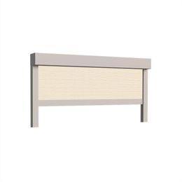 Au&szlig;enrollo Cremewei&szlig; 120 cm breit, Eckiger Kasten, Tuch Beige, Antrieb Basic Stromseite rechts, individuell konfigurieren