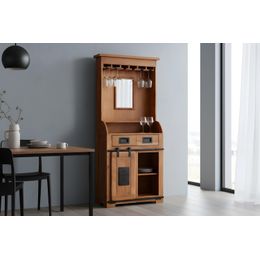 Weinschrank Holzschrank Akazie massiv nussbaumfarben 75 x 35 x 170 cm LIBRO