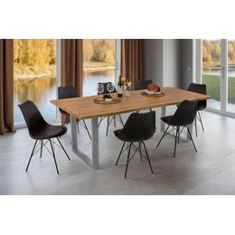 Esstisch Baumkante Holz-Optik Wildeiche 220 x 100 U-Gestell silber JOSY