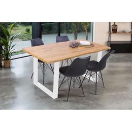 Esstisch Baumkante Holz-Optik Wildeiche 160 x 85 U-Gestell wei&szlig; JOSY