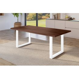 Esstisch Baumkante Holz-Optik Nussbaum 220 x 100 U-Gestell wei&szlig; JULIUS
