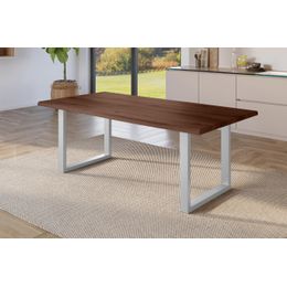 Esstisch Baumkante Holz-Optik Nussbaum 220 x 100 U-Gestell silber JULIUS