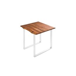 Esstisch Baumkante Massiv Akazie cognac 90 x 90 wei&szlig; Esra