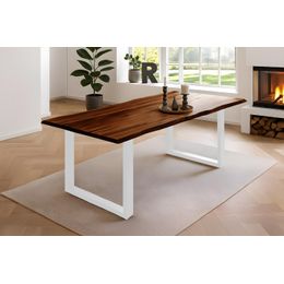 Esstisch Baumkante Massiv Akazie nussbaum 160 x 85 wei&szlig; NIAH