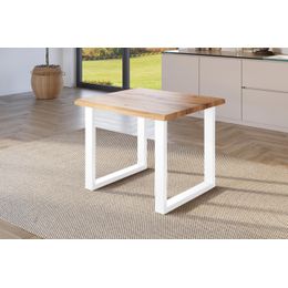 Esstisch Baumkante Holz-Optik Wildeiche 80 x 80 U-Gestell wei&szlig; JULIUS