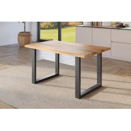 Esstisch Baumkante Holz-Optik Wildeiche 140 x 80 U-Gestell schwarz JULIUS