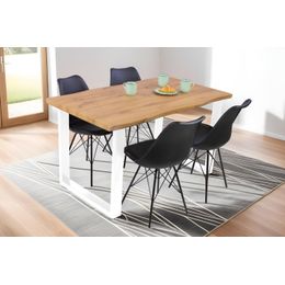 Esstisch Baumkante Holz-Optik Wildeiche 120 x 80 U-Gestell wei&szlig; JOSY