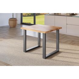 Esstisch Baumkante Holz-Optik Wildeiche 80 x 80 U-Gestell schwarz JULIUS