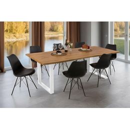 Esstisch Baumkante Holz-Optik Wildeiche 220 x 100 U-Gestell wei&szlig; JOSY