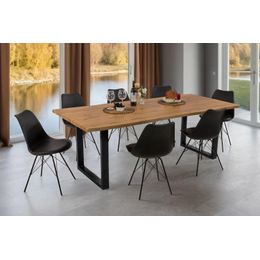Esstisch Baumkante Holz-Optik Wildeiche 220 x 100 U-Gestell schwarz JOSY