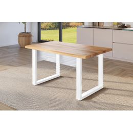 Esstisch Baumkante Holz-Optik Wildeiche 120 x 80 U-Gestell wei&szlig; JULIUS