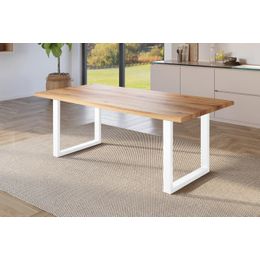 Esstisch Baumkante Holz-Optik Wildeiche 220 x 100 U-Gestell wei&szlig; JULIUS