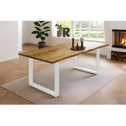 Esstisch Baumkante massiv Akazie natur 140 x 80 wei&szlig; NIAH