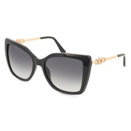 Guess GU00266 | Damen-Sonnenbrille | Fassung: Vollrand, Quadratisch, Kunststoff, Schwarz Gl&auml;nzend | Glasfarbe: Grau Verlaufend