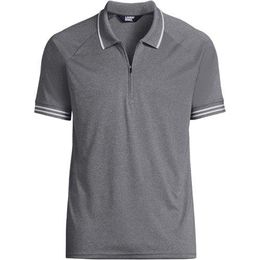 LANDS' END Piqu&eacute;-Poloshirt mit Rei&szlig;verschluss, Herren,  Grau, Polyester, by Lands' End