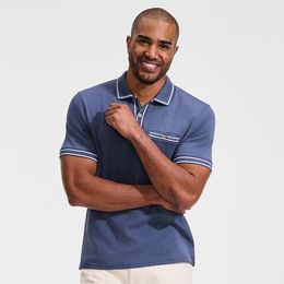 LANDS' END Supima-Poloshirt mit Streifendetails, Herren,  Blau, Baumwolle, by Lands' End
