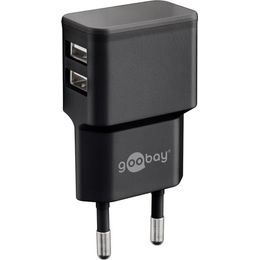goobay Dual USB-Ladeger&auml;t (12 W) schwarz, kompaktes USB-Netzteil mit 2x USB-Anschl&uuml;ssen