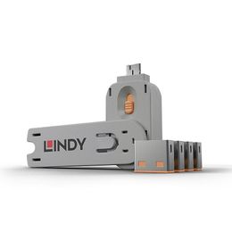 Lindy 40453 USB Typ A Port Schloss, orange - Vier Port Schl&ouml;sser f&uuml;r USB mit Schl&uuml;sse