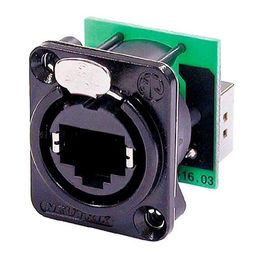 NEUTRIK NE8FDP-B, RJ45 Durchgangs-Einbaubuchse, schwarz verchromtes D-Geh&auml;use, Montageschrauben inklusive
