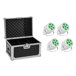 ROADINGER EUROLITE Set 4x LED Silent PAR 6 QCL Floor ws + Case