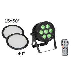 Eurolite Set LED IP PAR 7x9W SCL Spot + 2x Diffusorscheibe (15x60&deg; und 40&deg;)
