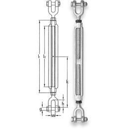 SAFETEX Spannschloss hochfest Gabel/Gabel mit besonders langem Spannweg, 1/2" x 12", 1000 kg