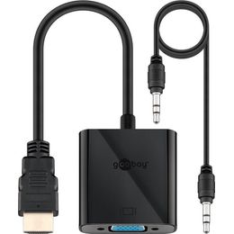 goobay HDMI /VGA Adapter, vernickelt, Schwarz, 0.1 m - HDMI -Stecker (Typ A) > VGA-Buchse (15-polig)