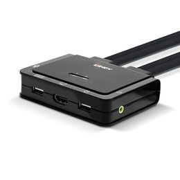 Lindy 42345 2 Port Kabel KVM Switch, HDMI 18G, USB 2.0 & Audio - Schaltet zwischen 2