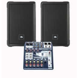 2x JBL IRX108BT Aktiver PA-Lautsprecher mit Bluetooth inkl. Soundcraft Notepad 8FX