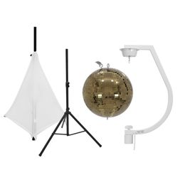 Eurolite Set Spiegelkugel 30cm gold mit Stativ und Segel wei&szlig;