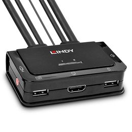 Lindy 42340 2 Port Kabel KVM Switch, HDMI 10.2G, USB 2.0 & Audio - Schaltet zwischen