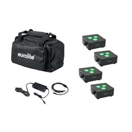 Eurolite Set 4x AKKU IP Flat Light 3 sw + Ladenetz